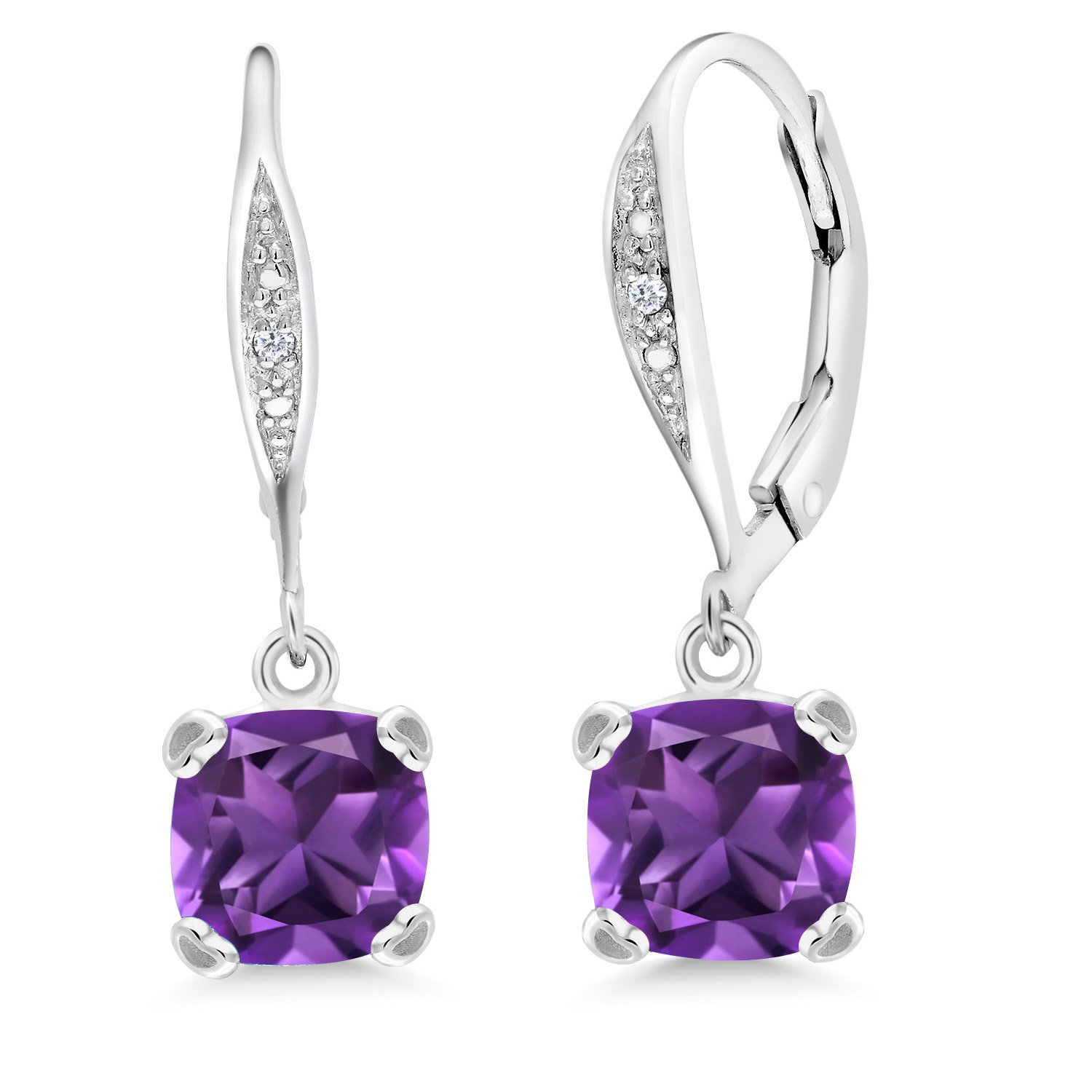 Gem Stone King 925 Sterling Silver 7MM Cushion Cut Gemstone Birthstone and White Diamond drop Dangle Earrings For Women