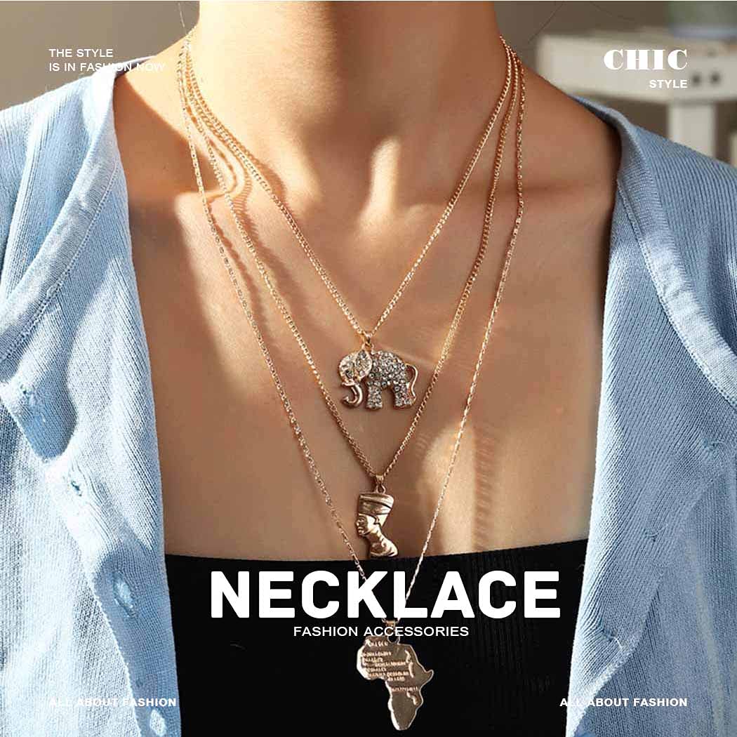 Ckecharfa Boho Rhinestone Layered Necklaces Gold Africa Map Necklaces Elephant Choker Egyptian Queen Necklace Beach Adjustable Neck Chain Jewelry Accessories for Women