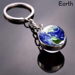 JWPavilion Solar System Planet keychain Accessories Pendant Glow In The Dark Galaxy Crystal Glass Ball Key Chain Rings Creative Gifts For Women Men Charms Luminous Globe Llaveros Keyring(Earth)