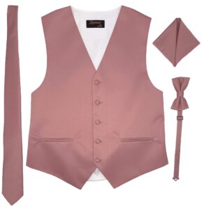 spencer j's men’s formal tuxedo suit vest tie bowtie and pocket square 4 peace set verity of colors (xl (coat size 46-51), rose gold)