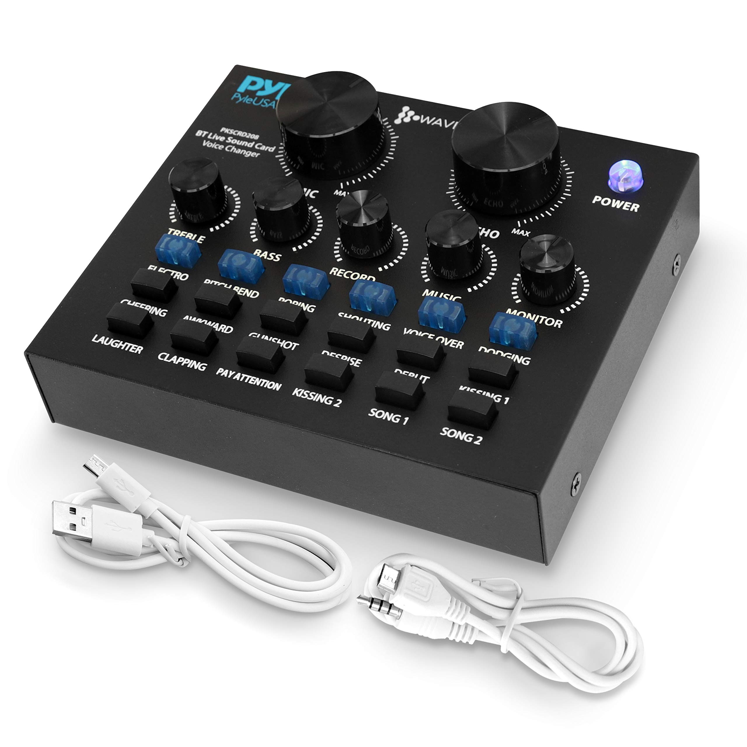 Pyle PKSCRD208 Bluetooth Mini Audio Interface Mixer - 2 Channels, DSP Noise Reduction, 6 Sound Modes, 12 Sound Effects, USB Connectivity, Compatible with Smartphone, PC, Laptop