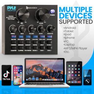 Pyle PKSCRD208 Bluetooth Mini Audio Interface Mixer - 2 Channels, DSP Noise Reduction, 6 Sound Modes, 12 Sound Effects, USB Connectivity, Compatible with Smartphone, PC, Laptop