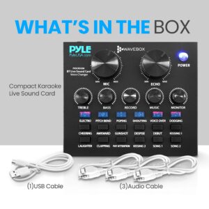 Pyle PKSCRD208 Bluetooth Mini Audio Interface Mixer - 2 Channels, DSP Noise Reduction, 6 Sound Modes, 12 Sound Effects, USB Connectivity, Compatible with Smartphone, PC, Laptop