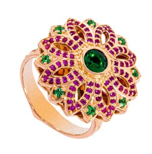 ethniq carrington collection floral rings adorned with ruby & emerald cubic zirconia gift ideas for finance girlfriend mother women's ring size 5.5