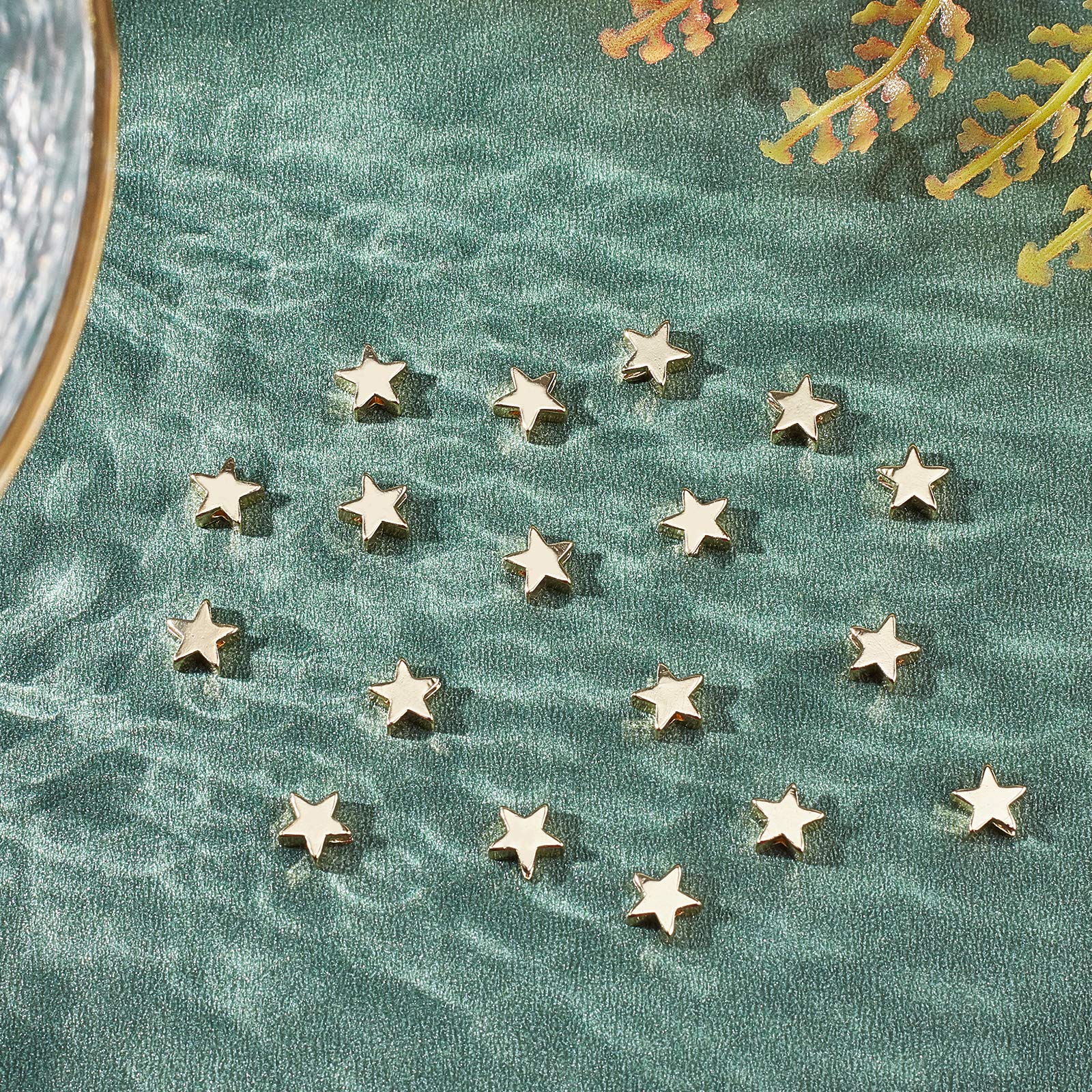 PH PandaHall 60pcs 14K Gold Star Beads 6mm Twinkle Star Beads Long-Lasting Spacer Beads Metal Brass Star Charm Beads Jewelry Beads for Necklace Bracelet Earring Christmas 4th of July