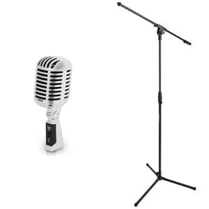 pyle classic retro dynamic vocal microphone + amazon basics adjustable boom height microphone stand