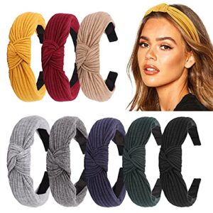 DRESHOW 8 Pack Knotted Headbands For Women Wide Turban Headband Yoga Exercise Ribbing Head Wraps Hair Bands Accessories