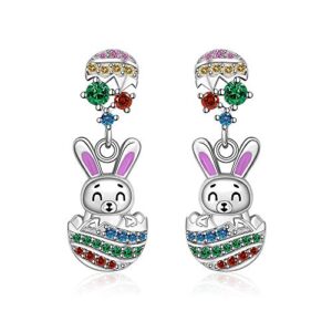 easter bunny earrings earring s925 sterling silver cute dangle for women colorful cz animal egg