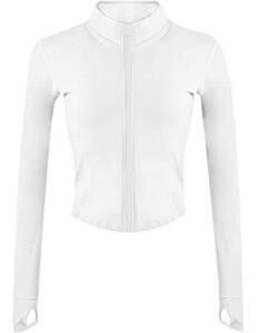 yeokou womens active zip up seamless sports running track jacket tops with thumbhole（white-s）