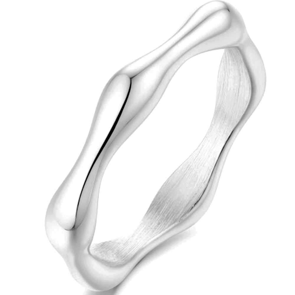 Jude Jewelers Stainless Steel High Polishd Irregular Shape Bone Bambbo Style Stackable Weddiing Band Ring (Silver, 8)