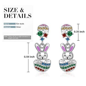 Easter Bunny Earrings Earring S925 Sterling Silver Cute Dangle for Women Colorful CZ Animal Egg