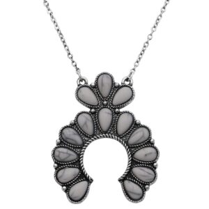 rosemarie & jubalee women's western style semi precious howlite stone squash blossom pendant necklace, 15+3" extender (natural white howlite silver tone)