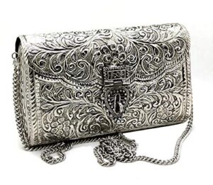 brass metal bag purse vintage style brass purse antique clutch ethnic clutch handmade women metal clutch bag (silver)