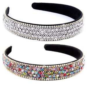 yission 2 pcs rhinestone headbands for women, glitter crystal headband fashion jeweled headbands for girls, gorgeous hair accessories for women silver rainbow color