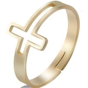 jude jewelers stainless steel christian sideways cross adjustable size prayer church religious ring (gold, adjustable)