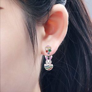 Easter Bunny Earrings Earring S925 Sterling Silver Cute Dangle for Women Colorful CZ Animal Egg