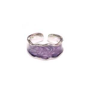 elegant oil drip enamel wave wide irregular colorful adjustable opening finger ring joint stackable for women jewelry gifts bohemian-purple silver