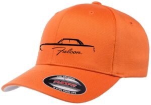 1960-63 ford falcon hardtop outline design flexfit 6277 athletic baseball fitted hat cap orange l/xl