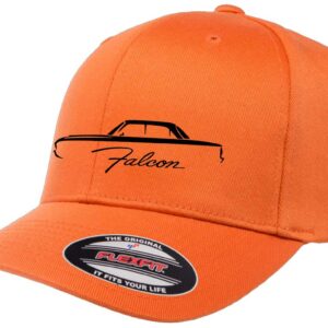 1960-63 Ford Falcon Hardtop Outline Design Flexfit 6277 Athletic Baseball Fitted Hat Cap Orange L/XL