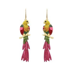 colorful parrot dangle earrings shining rainbow rhinestone drop earrings bohemian animal bird earrings for women jewelry