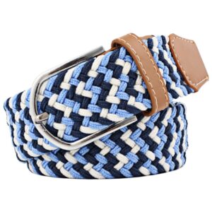 huyfhksd mixed color woven stretch braided belts for men and women fashion elastic belts, s, navy blue white