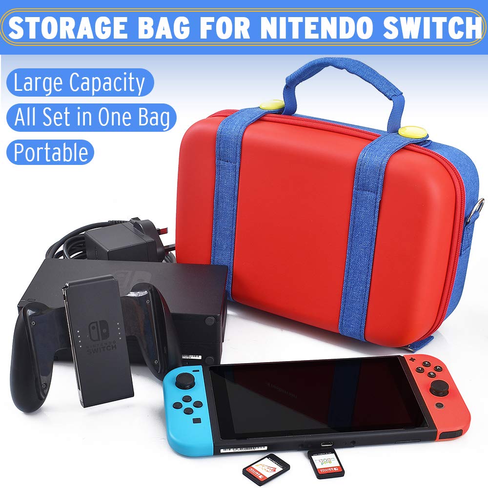 Ravol Carrying Case for Nintendo Switch, Portable Storage Bag for Nintendo Switch Organization - Blue/Red