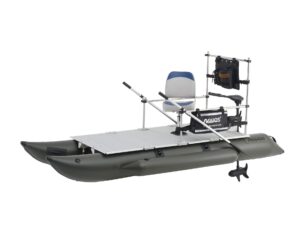 aquos heavy-duty for two 11.5ft inflatable pontoon boat with stainless steel guard and folding seat and haswing handle control 12v 55lbs transom trolling motor for fishing