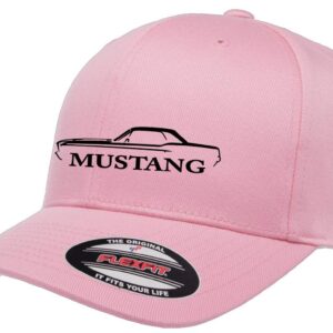 1967 1968 Ford Mustang Coupe Outline Design Flexfit 6277 Athletic Baseball Fitted Hat Cap Pink S/M