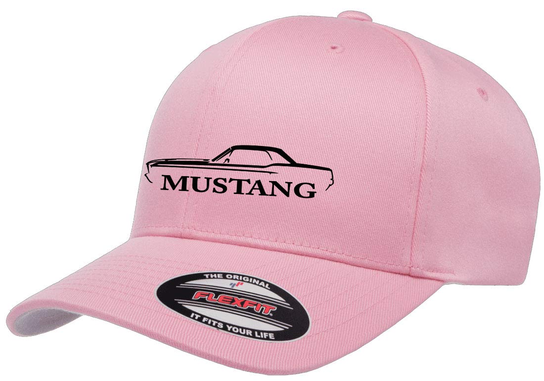 1967 1968 Ford Mustang Coupe Outline Design Flexfit 6277 Athletic Baseball Fitted Hat Cap Pink S/M