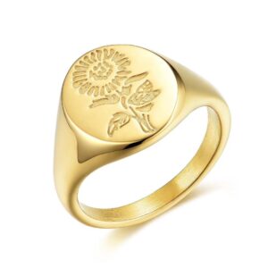 baowing sunflower rings for women | gold chunky dome signet ring | stainless steel minimalistic statement jewelry gift 18k gold size 5