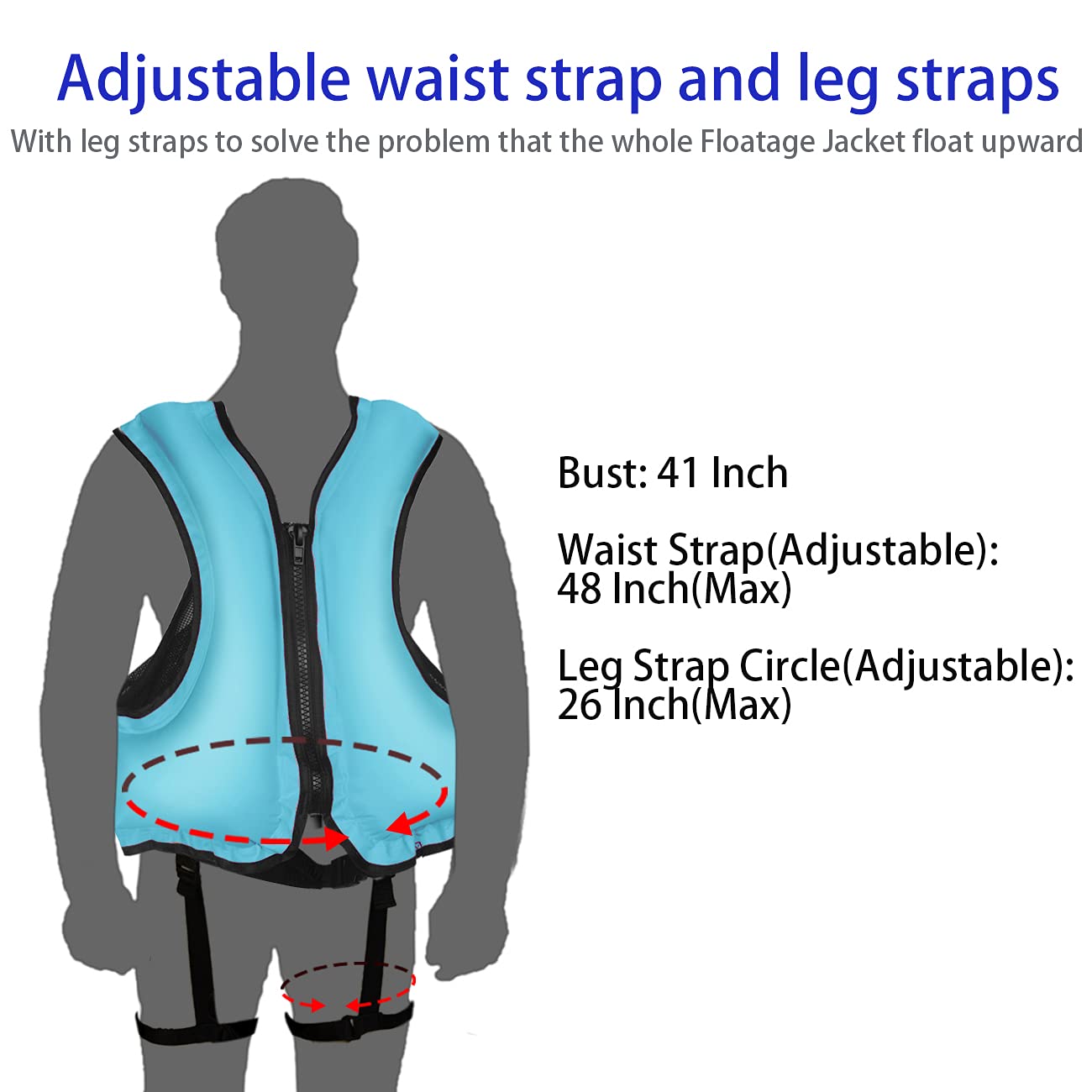 PQPB Snorkel Vests for Adult Inflatable Floatage Jacket Upgraded Buoyancy Kayak Aid Swim Jackets with Leg Straps Blue (SOF00002)