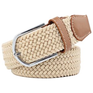 huyfhksd multicolored elastic woven belts casual braided stretch belt for men and women, l, dark beige