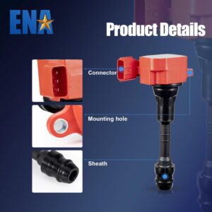 ENA Set of 6 Red Ignition Coil Pack and 6 Iridium Spark Plug Compatible with Infiniti Nissan FX35 G35 I35 M35 QX4 350Z Altima Maxima Murano NV2500 NV3500 Pathfinder Quest Xterra V6 Replace# UF349 4505