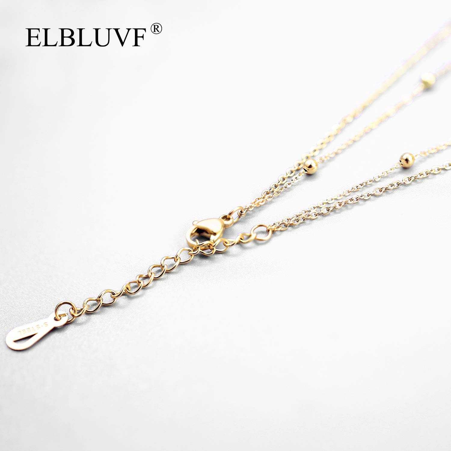 ELBLUVF Stainless Steel Gold Rose Gold Silver Plated Dainty Beads Sideways Cross Double Layers Necklace For Women (Gold 2 layers cross)