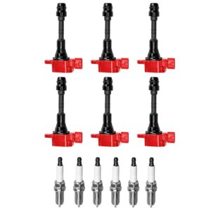 ENA Set of 6 Red Ignition Coil Pack and 6 Iridium Spark Plug Compatible with Infiniti Nissan FX35 G35 I35 M35 QX4 350Z Altima Maxima Murano NV2500 NV3500 Pathfinder Quest Xterra V6 Replace# UF349 4505