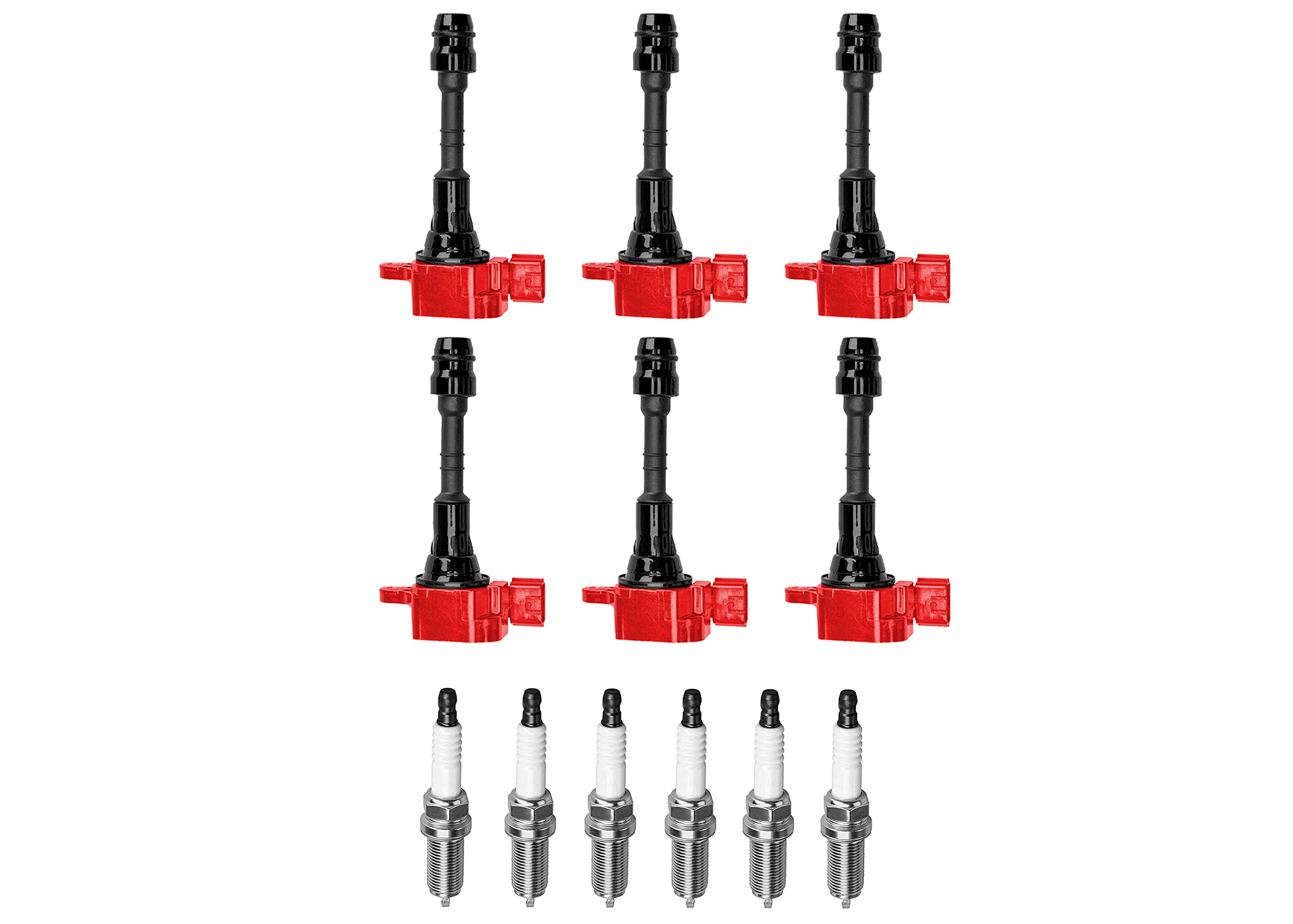 ENA Set of 6 Red Ignition Coil Pack and 6 Iridium Spark Plug Compatible with Infiniti Nissan FX35 G35 I35 M35 QX4 350Z Altima Maxima Murano NV2500 NV3500 Pathfinder Quest Xterra V6 Replace# UF349 4505