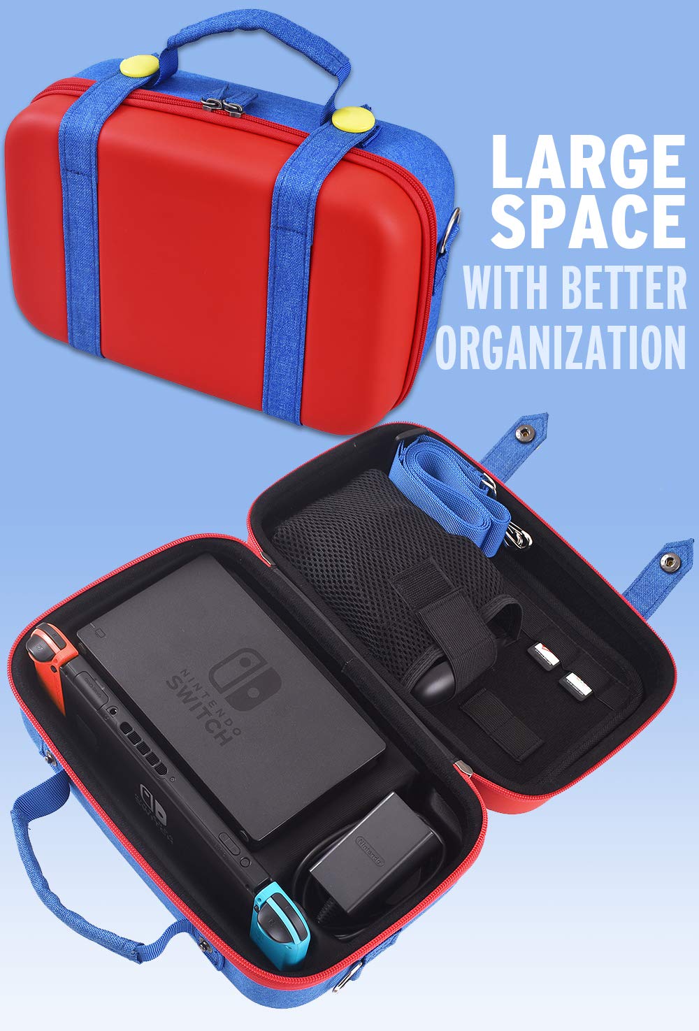 Ravol Carrying Case for Nintendo Switch, Portable Storage Bag for Nintendo Switch Organization - Blue/Red