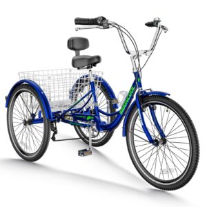 barbella adult tricycle 7 speed 3 wheel bike adult trikes, three-wheeled bicycles cruise trike with basket for seniors, women, men for recreation shopping (26", blue)