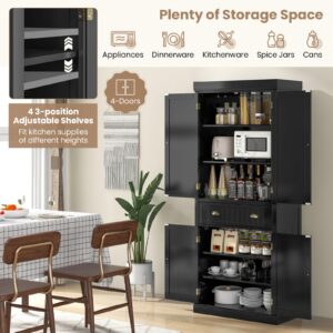 Nightcore, 1 Kitchen, 6ft Cupboard w/ 4 Adjustable Shelves, 2 Wood Pantries, Drawer, Utility Storage Cabinet for Hallway, Living Room, Bathroom, Black