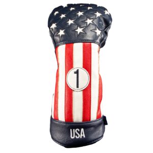 cmc design custom americana embroidered golf driver head cover - glove soft lining - design elements include applique and embossing - great fit on any club as golf head covers, wood driver cover