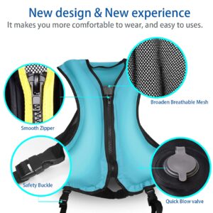 PQPB Snorkel Vests for Adult Inflatable Floatage Jacket Upgraded Buoyancy Kayak Aid Swim Jackets with Leg Straps Blue (SOF00002)