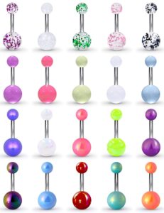 ftovosyo glow in the dark belly button rings surgical steel belly rings for women navel bars curved barbell body piercing jewelry 14 gauge 20 pieces