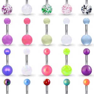 Ftovosyo Glow in the Dark Belly Button Rings Surgical Steel Belly Rings for Women Navel Bars Curved Barbell Body Piercing Jewelry 14 Gauge 20 Pieces