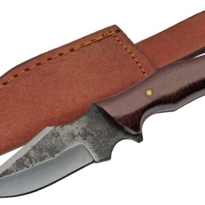 Sczo Supplies 6.25" Fixed Blade Full-Tang Carbon Steel Blacksmith Style Outdoor Hunting/Skinning Knife with Sheath, Brown