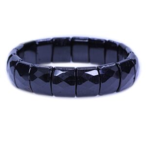 keleny natural black tourmaline quartzite 15mm square grain faceted beaded stretchable crystal bangle 7.5 inch unisex