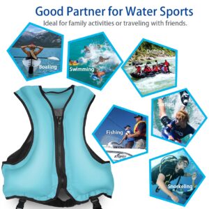 PQPB Snorkel Vests for Adult Inflatable Floatage Jacket Upgraded Buoyancy Kayak Aid Swim Jackets with Leg Straps Blue (SOF00002)