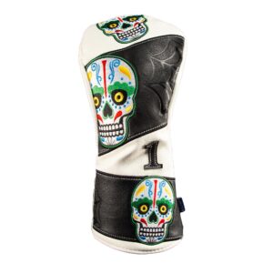 CMCDESIGN Custom Sugar Skull with Web Embroidered Golf Driver Head Cover - Glove Soft Lining - Design Elements Include Applique and Embossing - Great Fit on Any Club as Golf Head Covers, Wood Cover