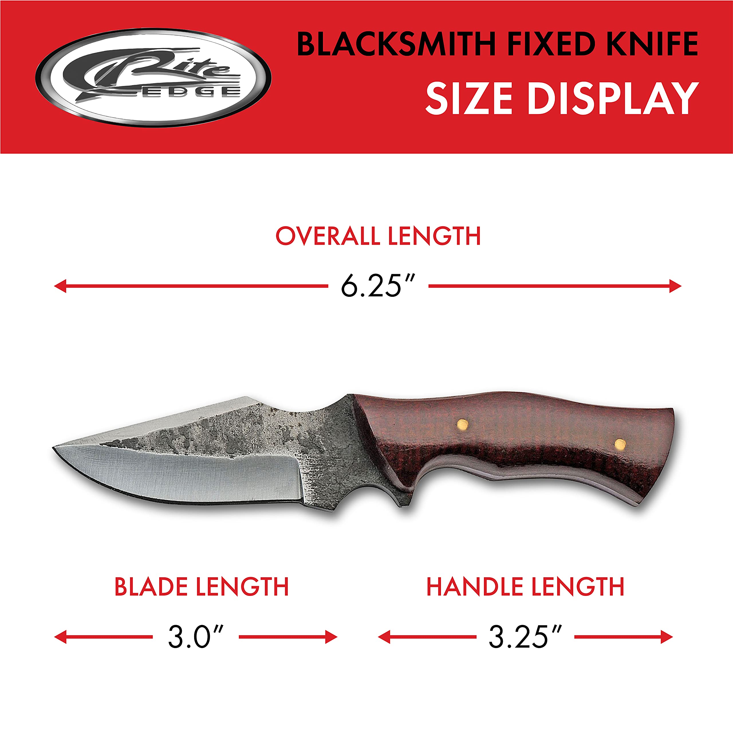 Sczo Supplies 6.25" Fixed Blade Full-Tang Carbon Steel Blacksmith Style Outdoor Hunting/Skinning Knife with Sheath, Brown