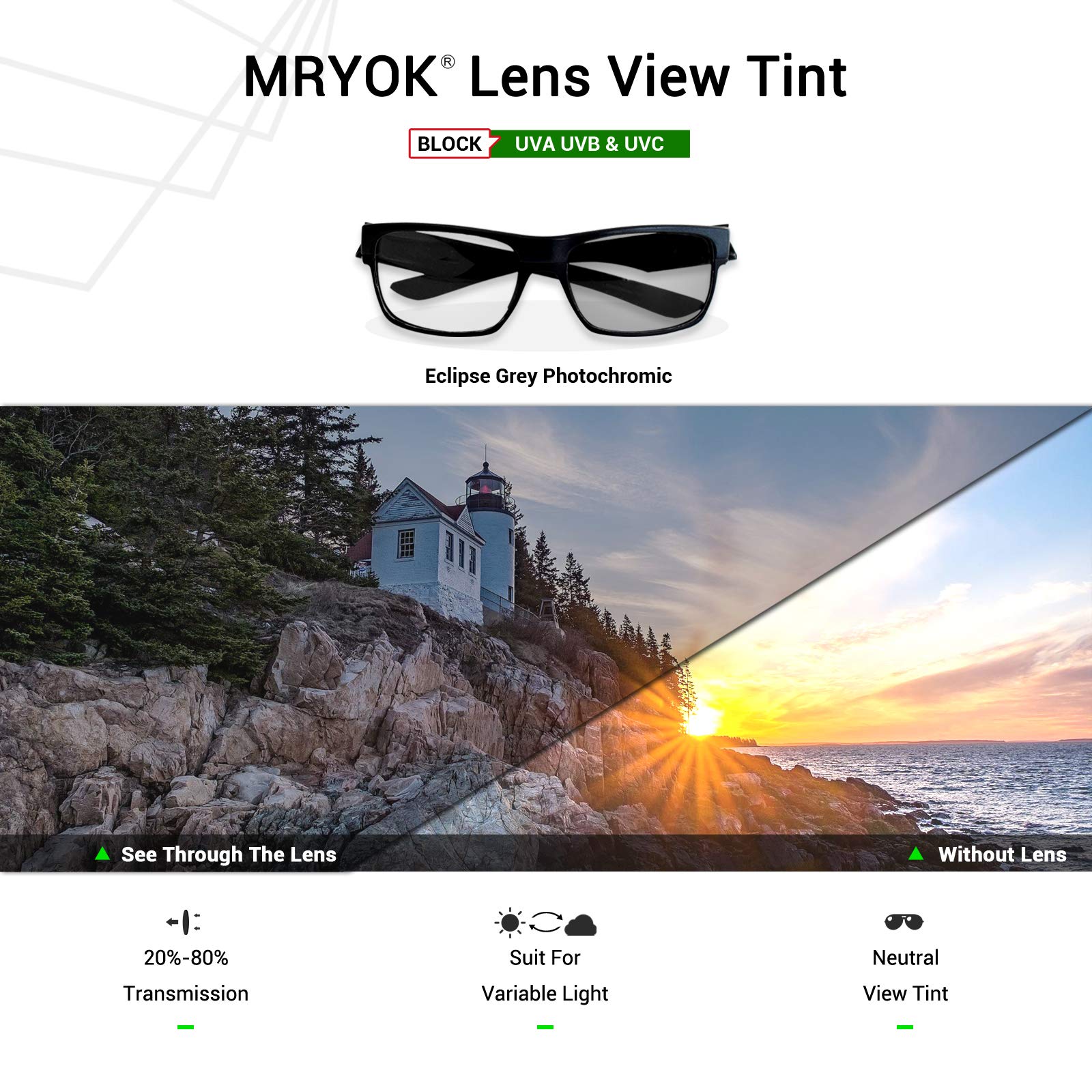 Mryok UV400 Replacement Lenses for Bose Tenor - Eclipse Grey Photochromic