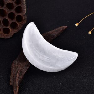 JIC Gem 4 Inch Selenite Bowl Moon Shape Moroccan Selenite Crystal Charging Bowl for Healing, Recharging Crystals